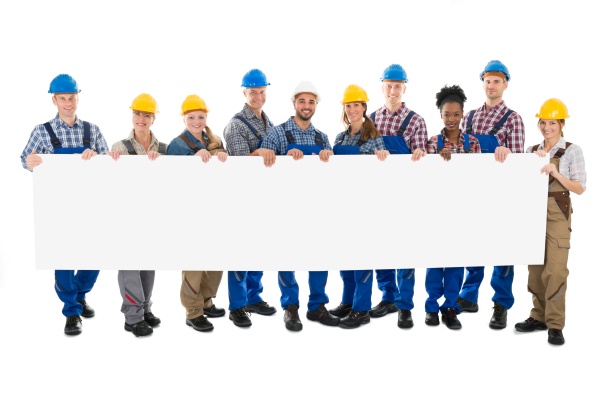 Happy Construction Workers Holding Blank Billboard - Royalty free image ... Happy Construction Workers Holding Blank Billboard - Royalty free image ...