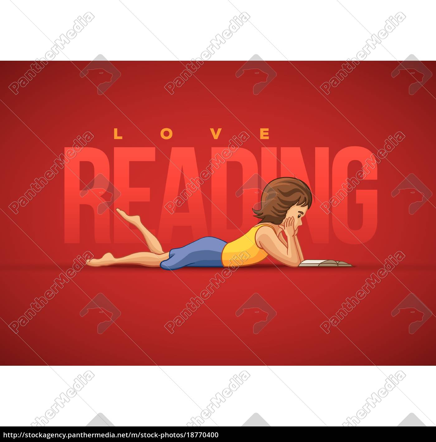 Girl Lying Down And Reading Book Vector Illustration Royalty Free